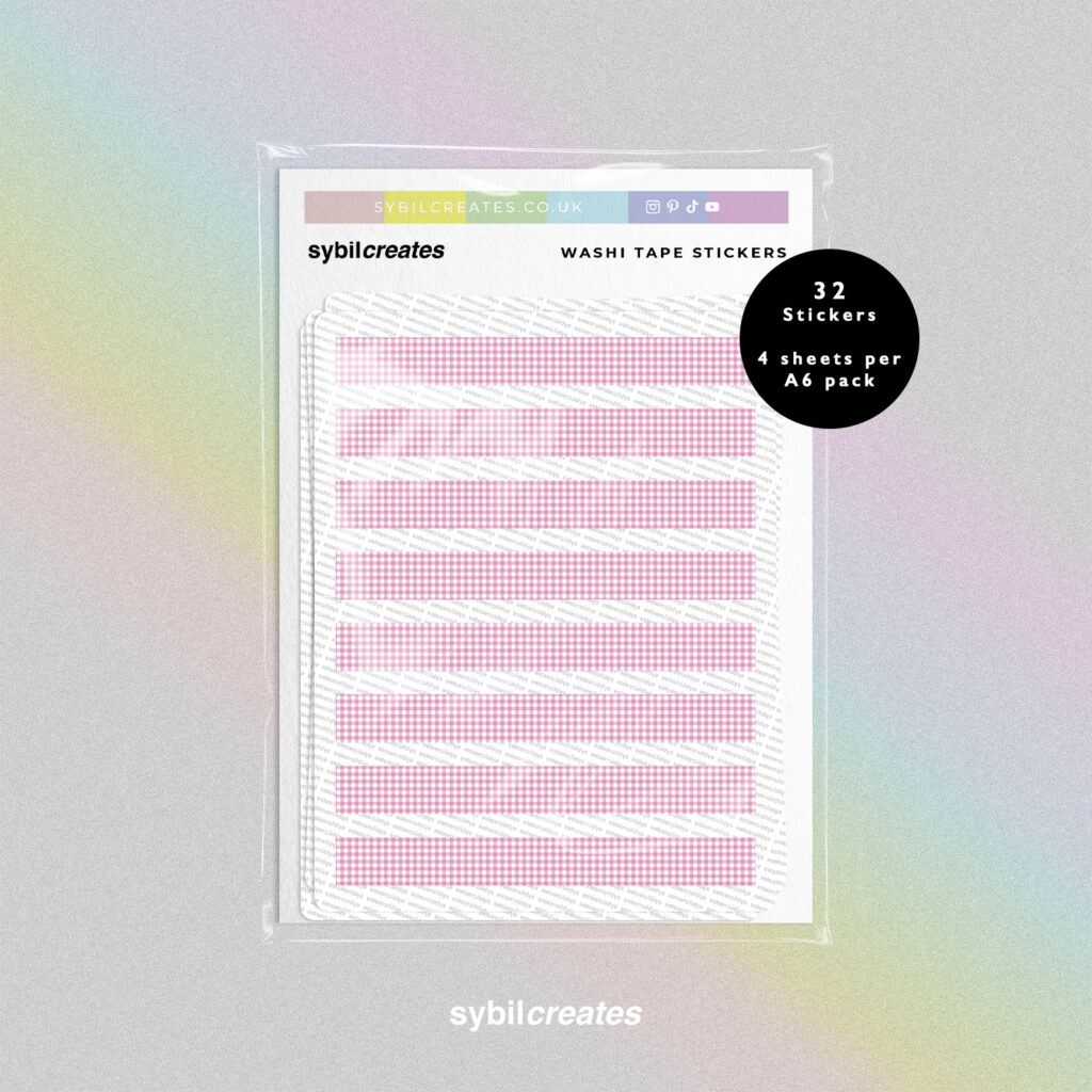 Pink Gingham Washi Tape Stickers – 32 Stickers – 4 Sticker Sheets ...