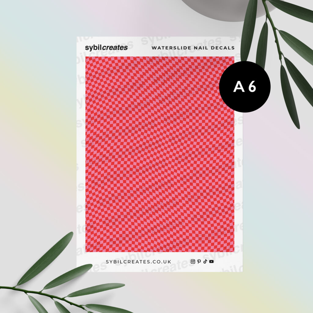 Pink and Red Trippy Checkerboard Waterslide Nail Decals – Opaque White ...