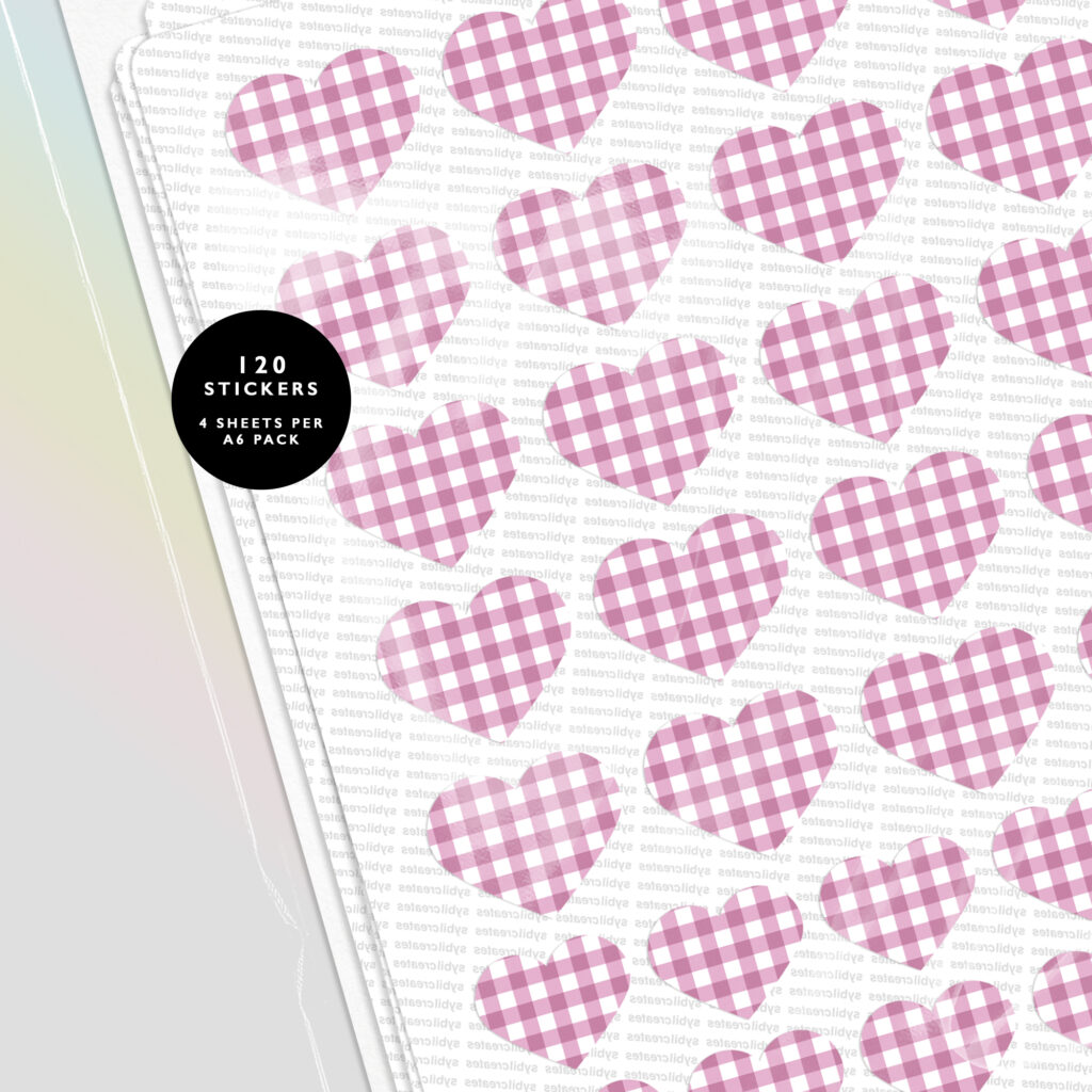 120 Pink Gingham Heart Stickers | SHOP SybilCreates